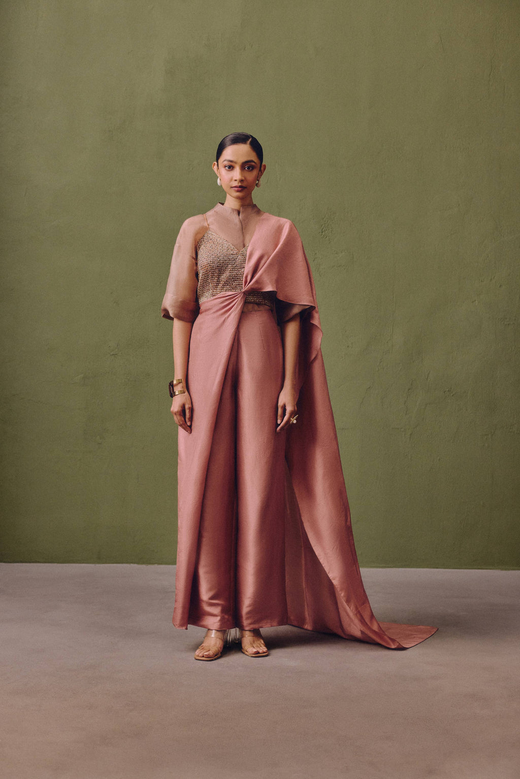 Coral Symphony Draped Pant Set – Meherbaa
